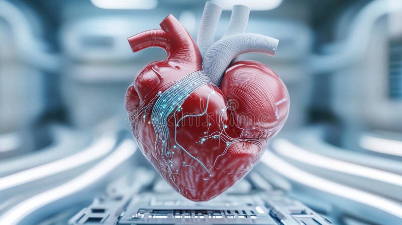 A 3d Image of a Human Heart in the Middle of an Electronic Device, AI ...