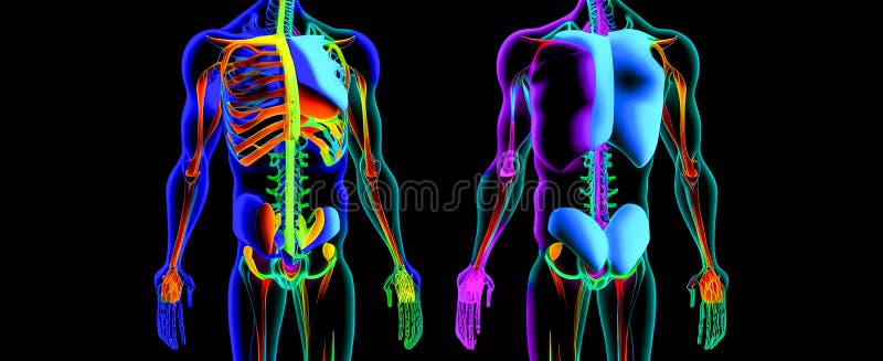 3d Image of Human Skeleton and Skeleton with Different Colored Bones ...