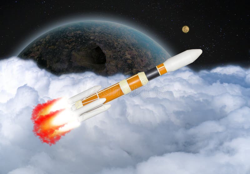 Orange and White Multistage Space Rocket Model Isolated on White ...