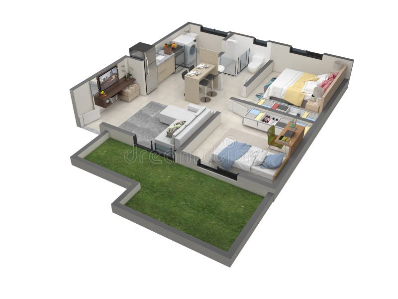3D Floor Plan of the Small Apartment Stock Illustration - Illustration ...