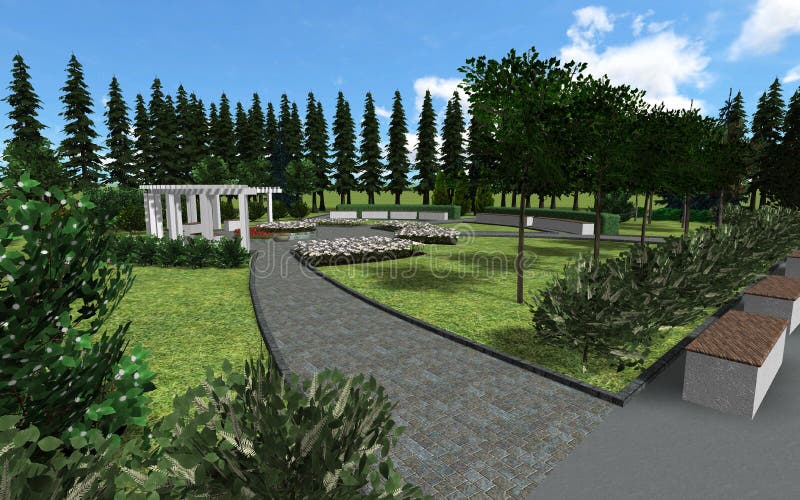 3d Image of the Landscape Design of the City Square. Stock Illustration ...