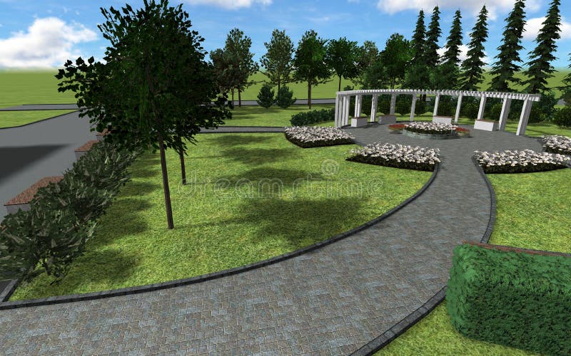 3d Image of the Landscape Design of the City Square. Stock Illustration ...