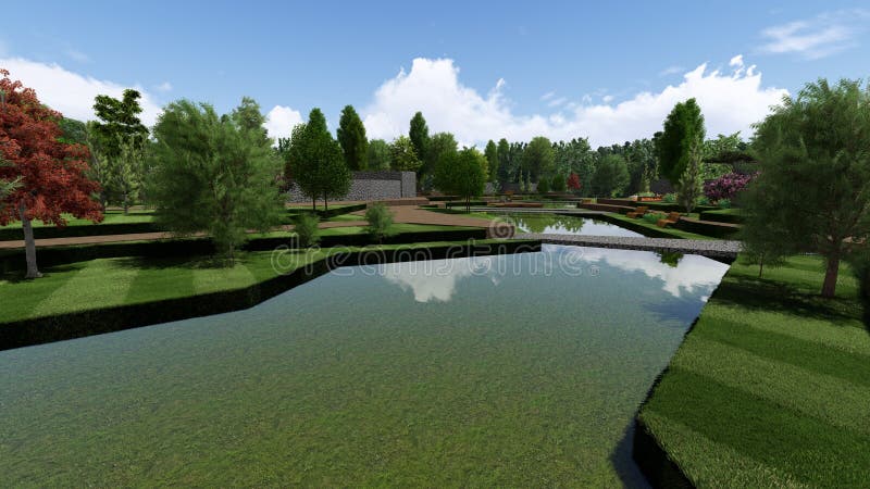 3d Image of the Landscape Design of the Home Territory. Landscaping of ...