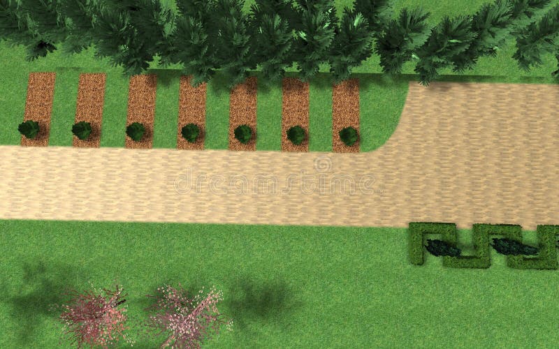 3d Image of Landscape Design of a Personal Plot. Clipped Hedge Garden ...