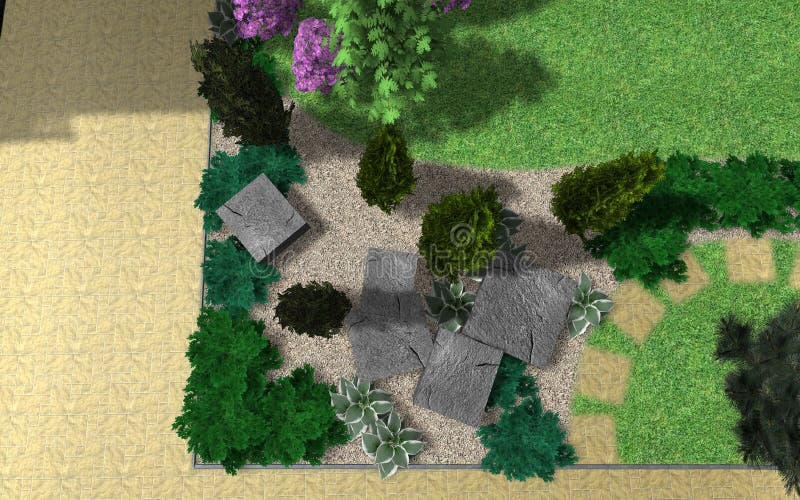 3d Image of Landscape Design of a Personal Plot. Stock Illustration ...