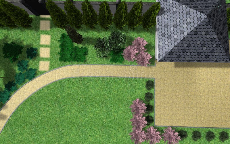 3d Image of Landscape Design of a Personal Plot. Stock Illustration ...