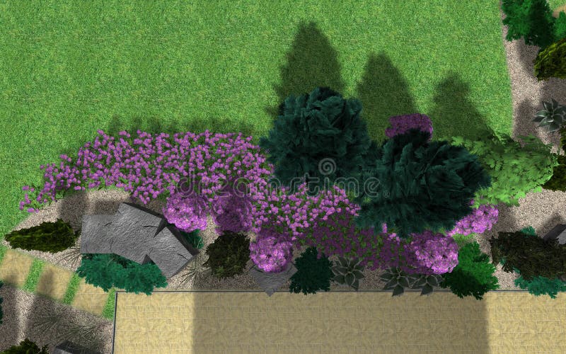 3d Image of Landscape Design of a Personal Plot. Stock Illustration ...