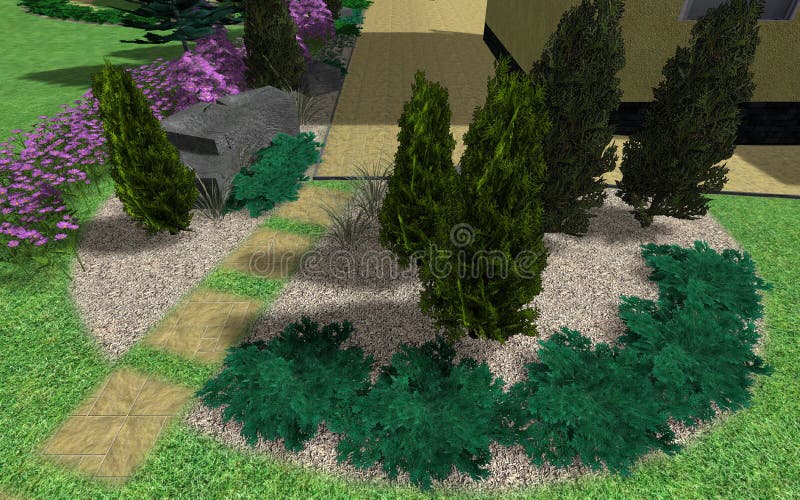 3d Image of Landscape Design of a Personal Plot. Stock Illustration ...