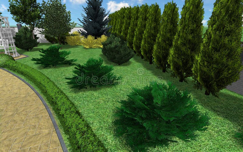 3d Image of Landscape Design of a Personal Plot. Stock Illustration ...