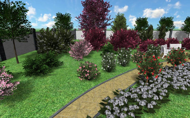 3d Image of Landscape Design of a Personal Plot. Stock Illustration ...