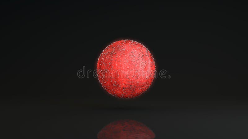 3D Image of a Large Red Sphere on a Black Reflective Background. the ...