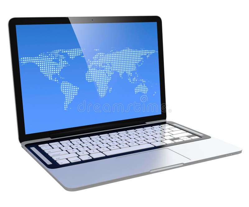 3D Image of Modern Laptop with Blue Screen Isolated on Transparent ...