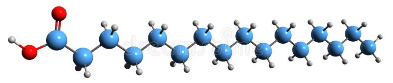 Palmitic Acid or Hexadecanoic, C16H32O2 Molecule. it is Saturated Fatty ...