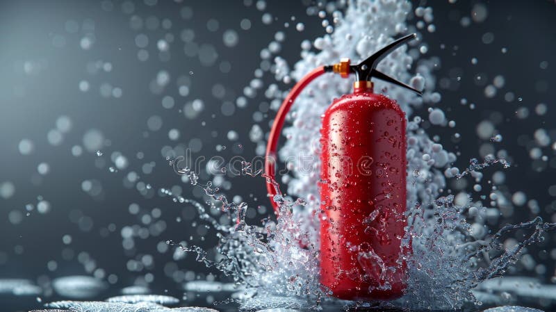 A 3D Image of a Red Fire Extinguisher Hanging in the Air a Stream of ...