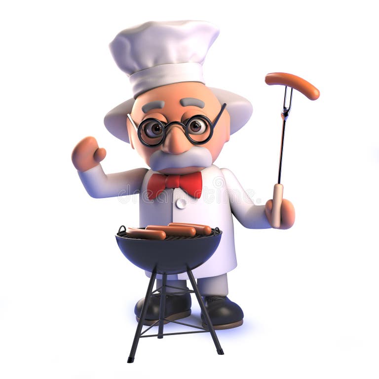 Mad Scientist Professor Cooking a Bbq in 3d Stock Illustration ...