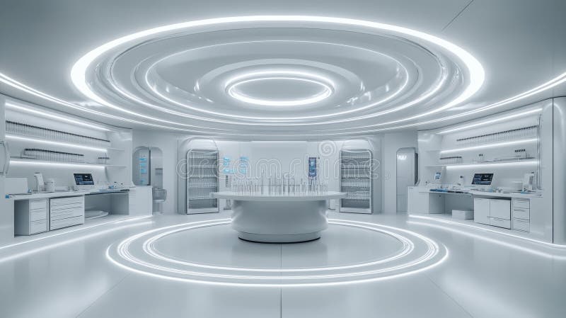 The 3D Image Reveals an Expansive, White, Modern Laboratory that is ...