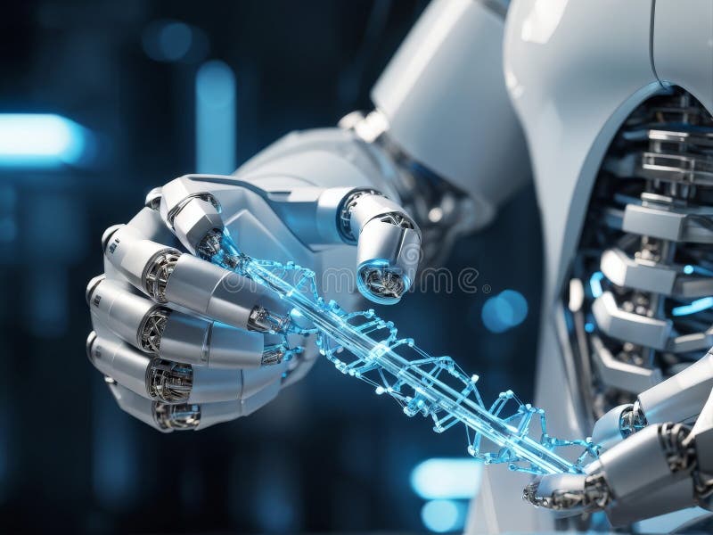 3D Image Robotic Arm with Digital Hand Stock Illustration ...