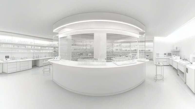 In the 3D Image, a Spacious, White, Modern Lab is Shown Empty ...
