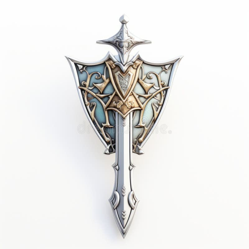 Free Fantasy Sword 3d Render in Light Silver and Cyan Stock ...
