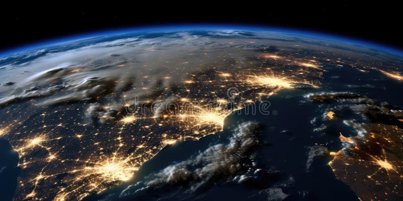 3D Image of a Textured Earth with Golden Light Patterns. Futuristic ...