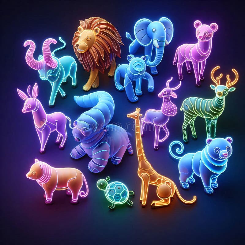 3D Inflated Neon Design Animals Stock Illustration - Illustration of ...