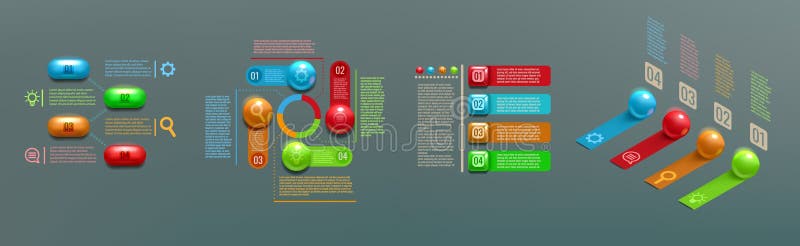 3D Infograph. Flowchart Diagram. Digital Buttons and Balls Step ...