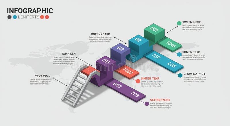 3D Infographic Featuring a Staircase Structure with Numbered Blocks ...