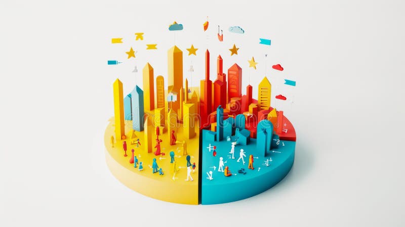 3D Infographic of a Vibrant Cityscape on a Pie Chart Stock Photo ...