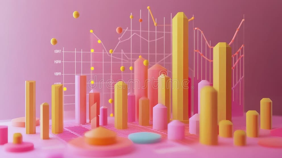 3D Infographics with Graph and Chart on Abstract Background Stock ...