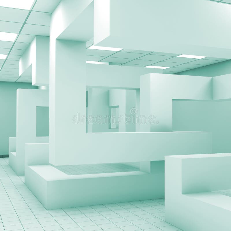 Chaotic Geometric Structure in Empty Room. 3d Render Stock Illustration ...