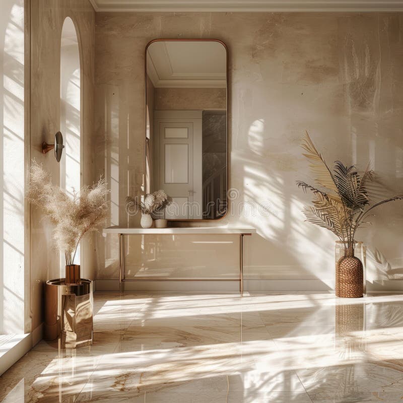 3d Interior Design Rendering - Modern Minimalist Foyer with Arched ...