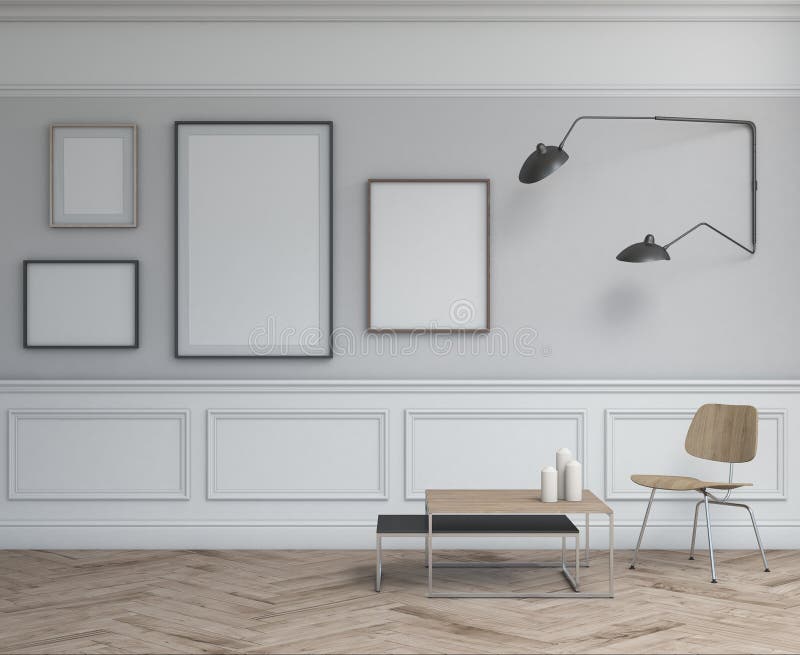 3d Interior Design Simple Scene with Frames. Stock Illustration ...