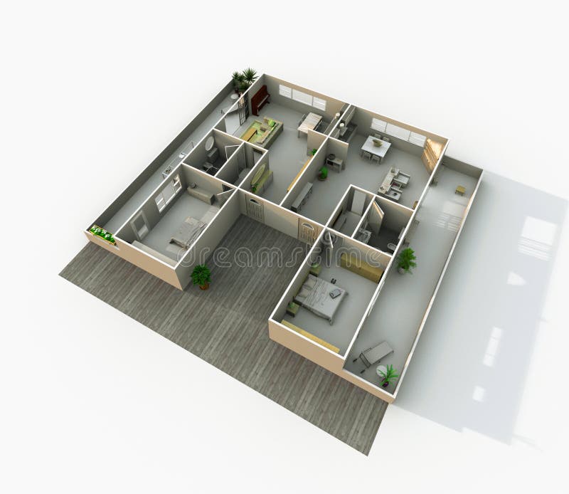 3d Interior Rendering of Furnished Home Apartment Stock Illustration ...