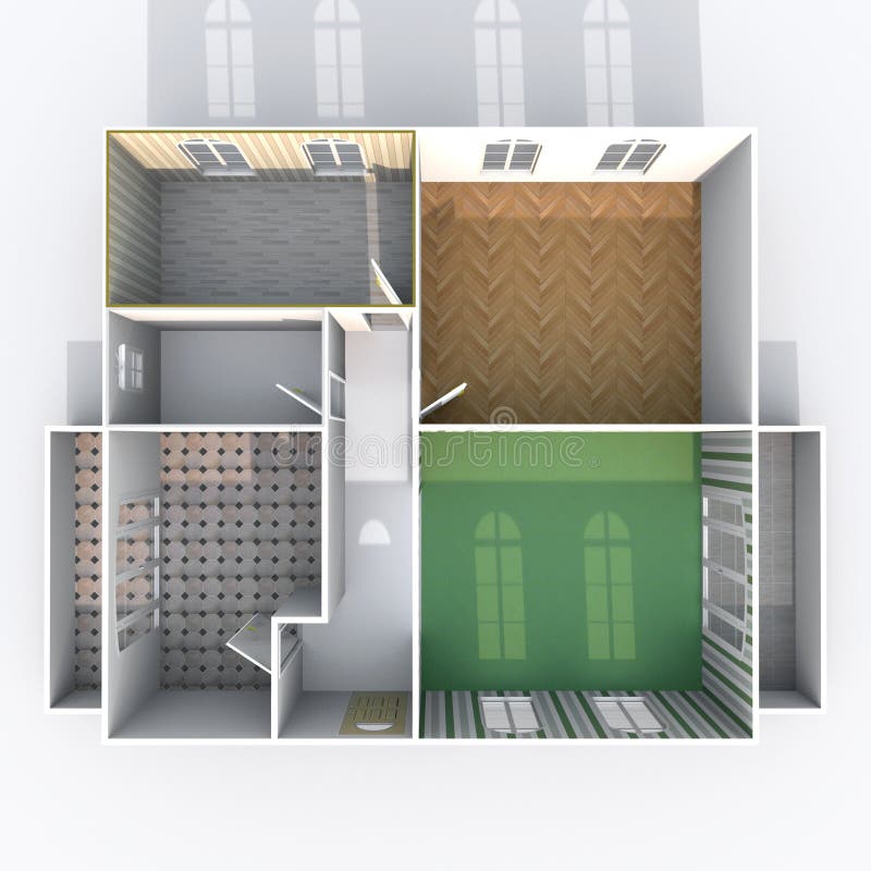 3d Interior Rendering Plan View of Empty Home Apartment Stock ...