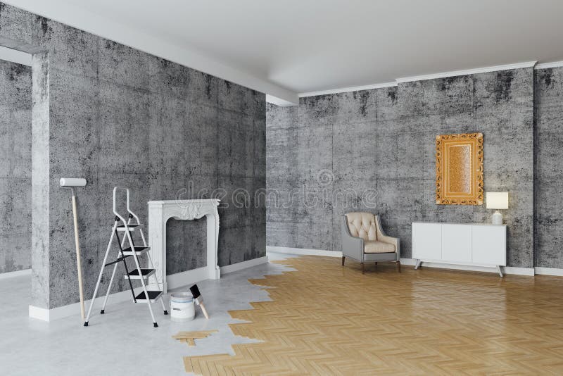 3d Interior Room Decoration Process Stock Illustration - Illustration ...