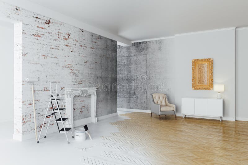 3d Interior Room Decoration Process Stock Illustration - Illustration ...