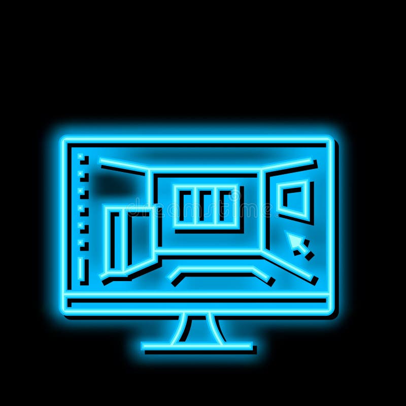3d Interior Visualization Neon Glow Icon Illustration Stock Vector ...