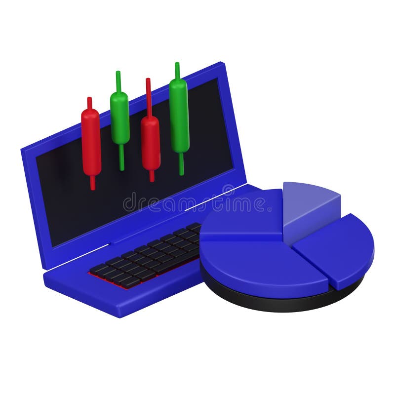 3D Investment Portfolio Laptop and Pie Chart Icon Stock Image ...