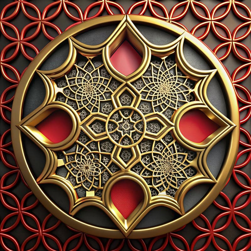 3D Islamic Pattern Black Red Gold Background Stock Illustration ...