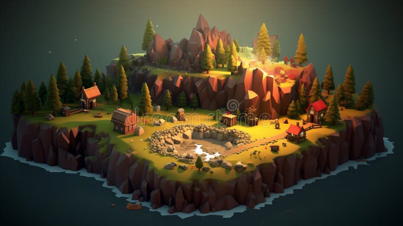 Low Poly Island Game: a 32k Uhd Rural Life Depiction Stock Illustration ...