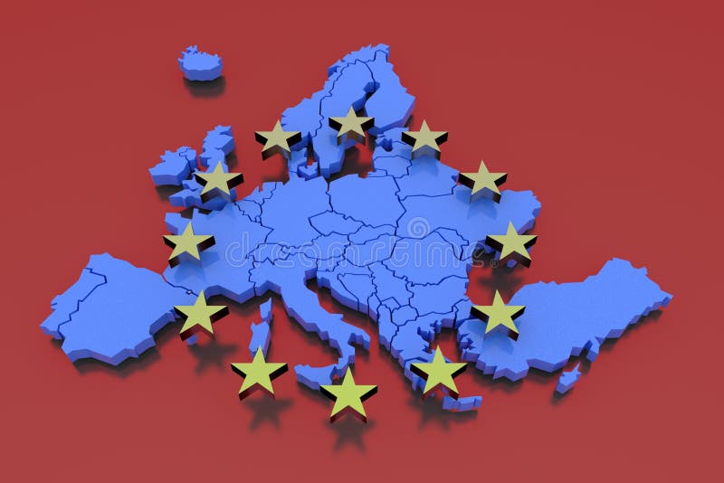 3D Isolated Map of EU with Stars Stock Illustration - Illustration of ...