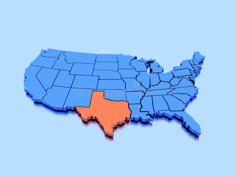 Texas Red Highlighted in Map of the United States of America Stock ...