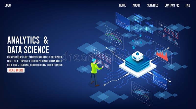3D Isometric Analytics and Data Science Concept with Big Data Analysis, Data Research ...