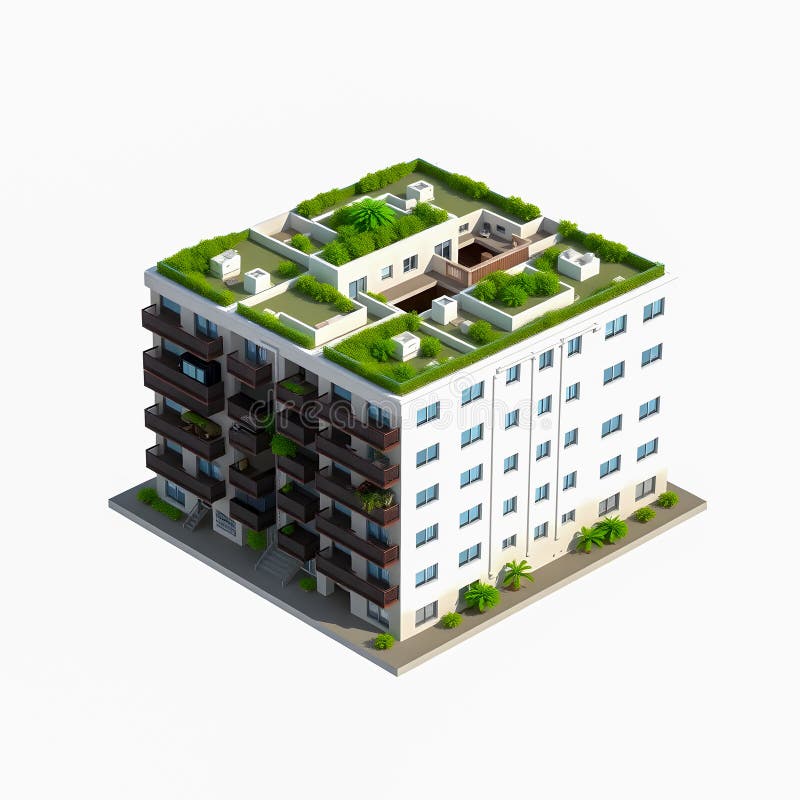 3d Isometric Apartment Building on White Background Stock Illustration ...