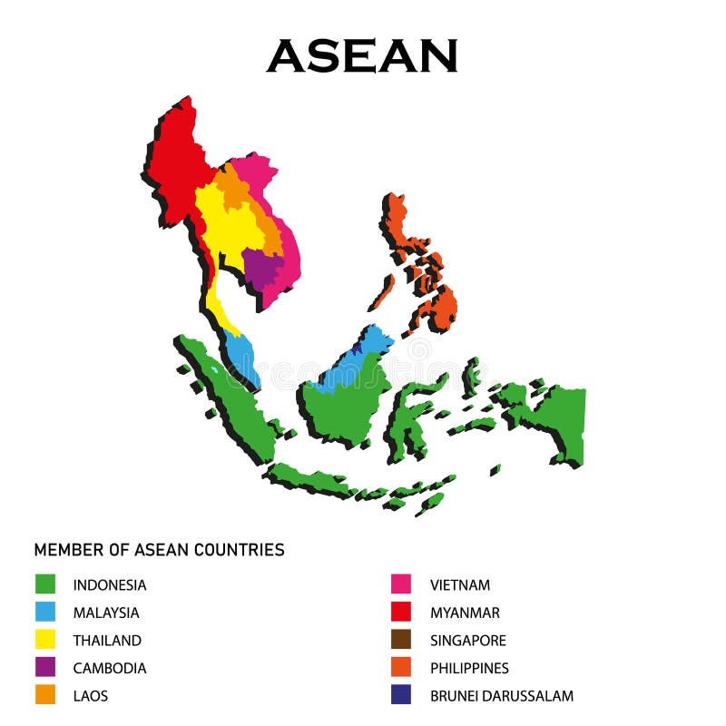 3d Isometric Asean Country Map Including Names of Country Stock Vector ...