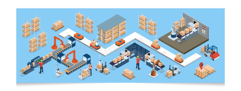 3D Isometric Automated Warehouse Robots and Smart Warehouse Technology ...