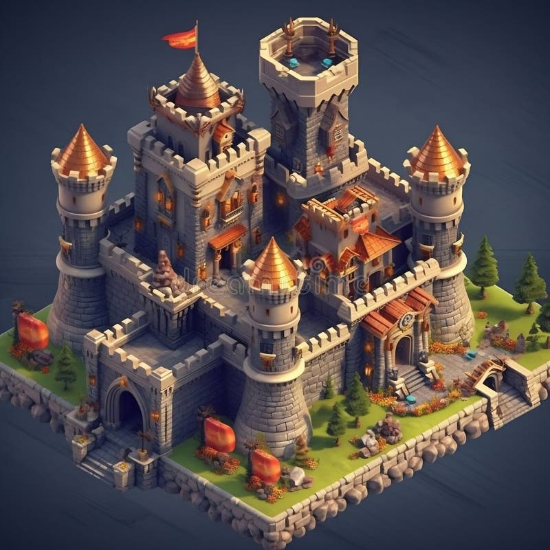 3D Isometric Big Castle in Clash of Clans Game. Generative AI Stock ...