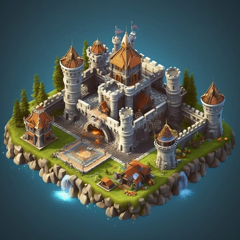 3D Isometric Big Castle in Clash of Clans Game. Generative AI Stock ...