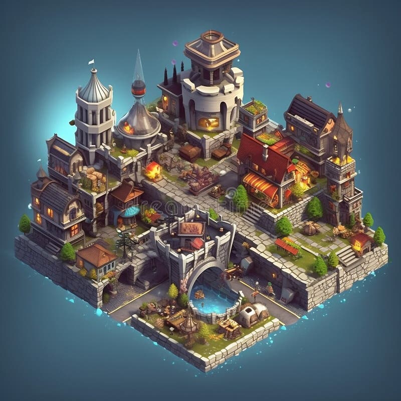 3D Isometric Big Castle in Clash of Clans Game. Generative AI Stock ...