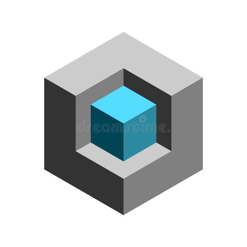 3D Isometric Box Shape Outline. Small Cube in a Big Cube. Abstract ...
